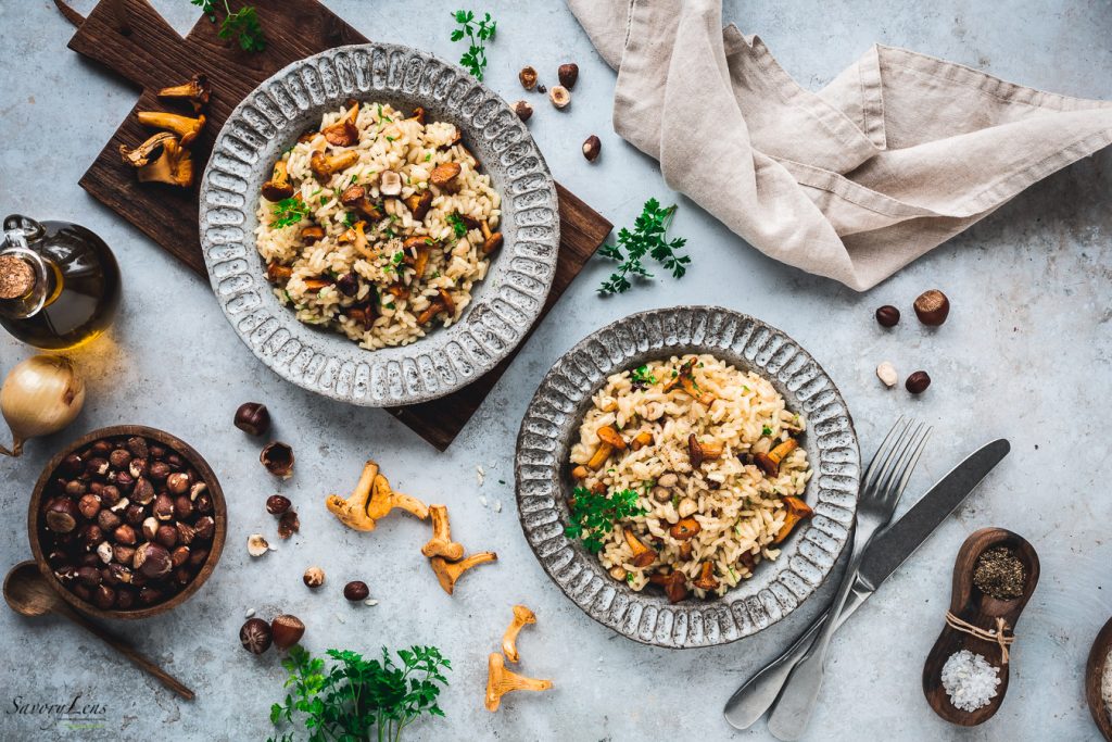 Risotto mit Pfifferlingen und gerösteten Haselnüssen – SavoryLens
